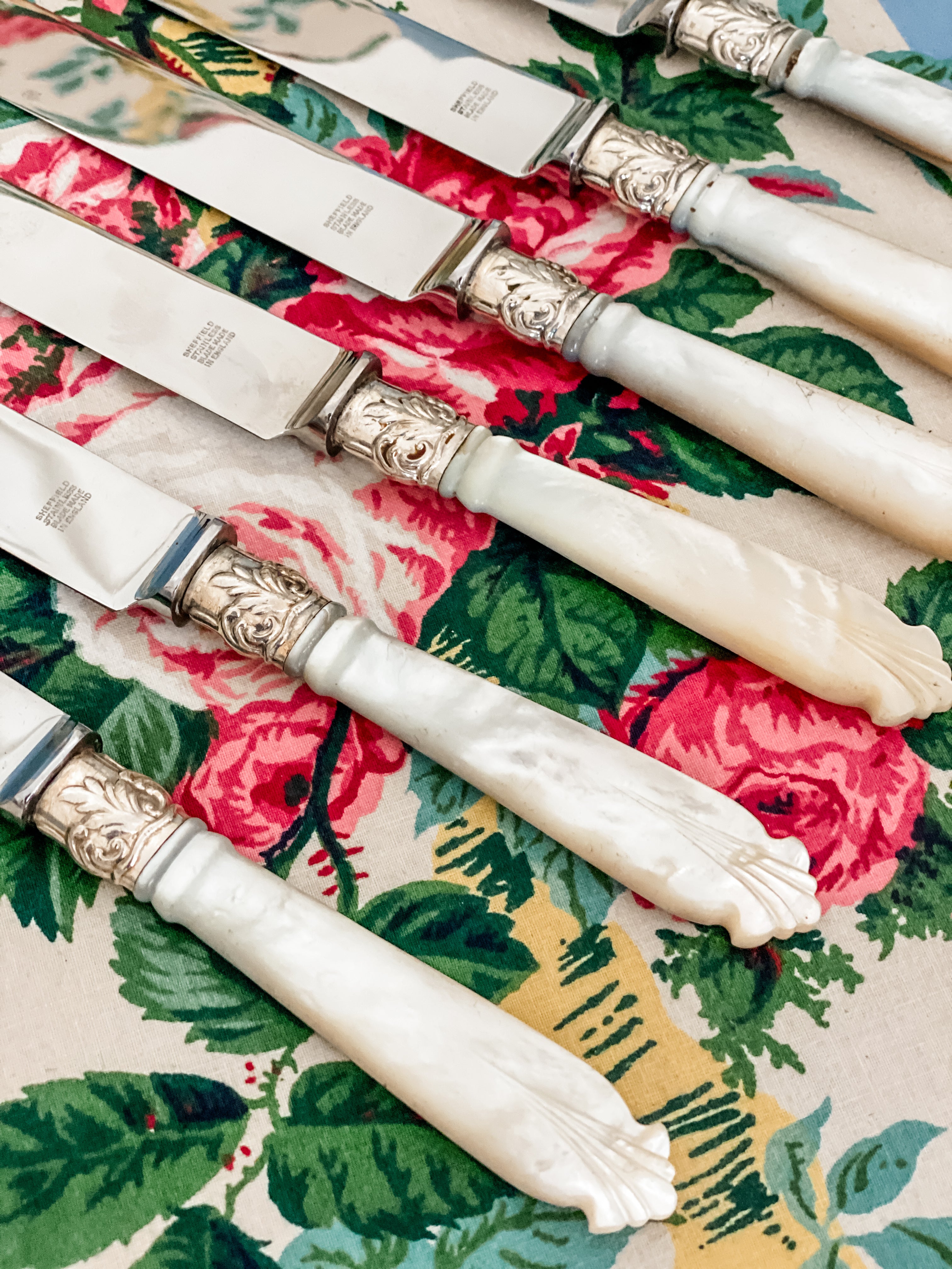 Set of 6 Mother of Pearl Handled Knives – Raspberry and Royal LLC